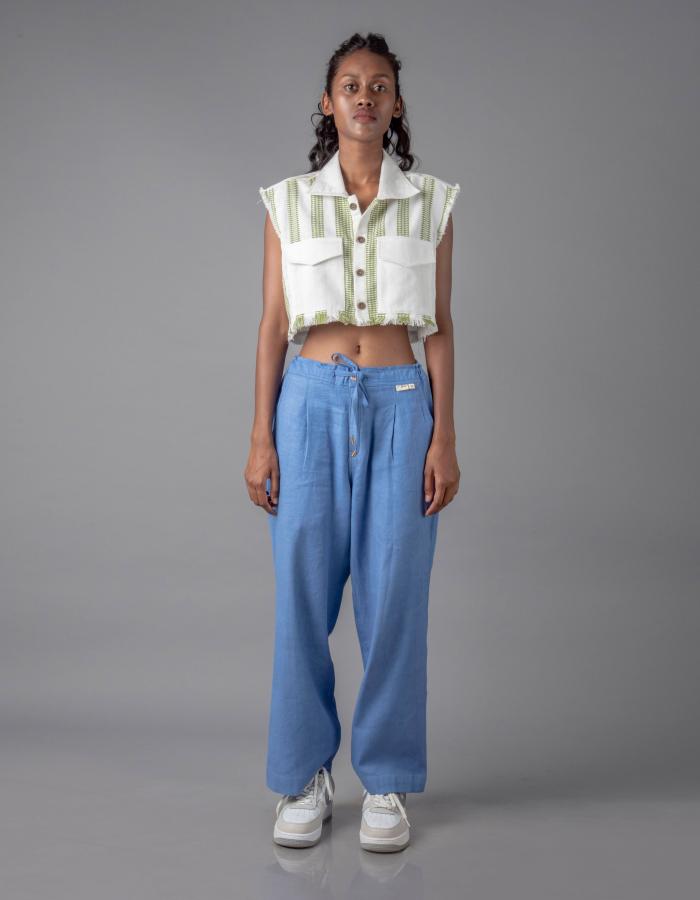 Jharkhand Handloom Textile Unisex Blue Wide Leg Pant | NOT JUST A LABEL